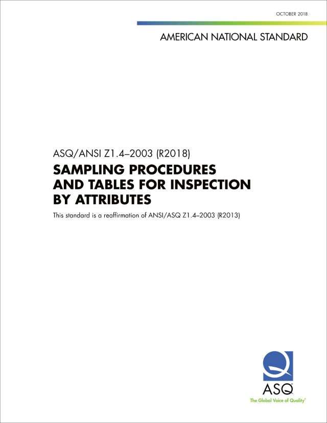ASQ/ANSI Z1.4-2003 (R2018): Sampling Procedures and Tables for ...